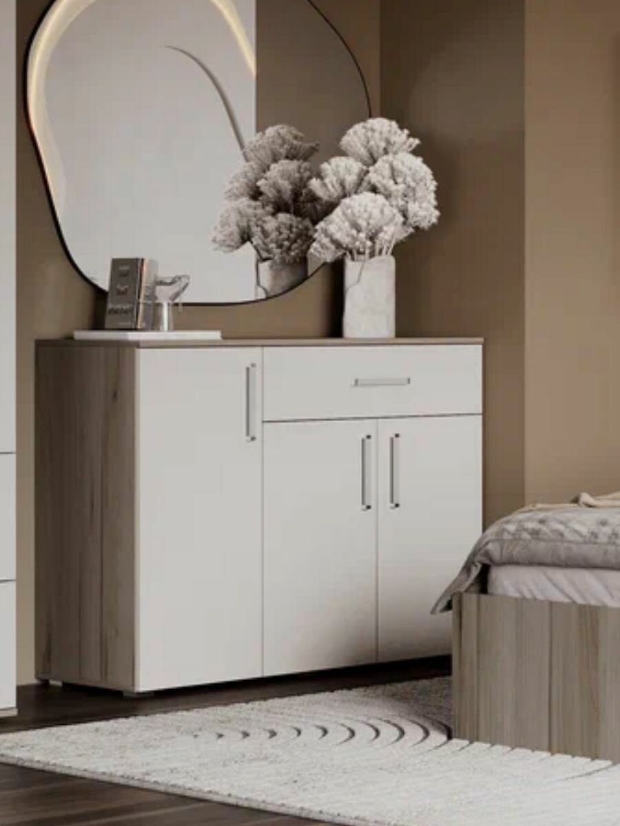 Комод Фиеста NEW 1202х908х446, Дуб Крафт серый/Кашемир, 1 ящик, 3 двери, МИФ