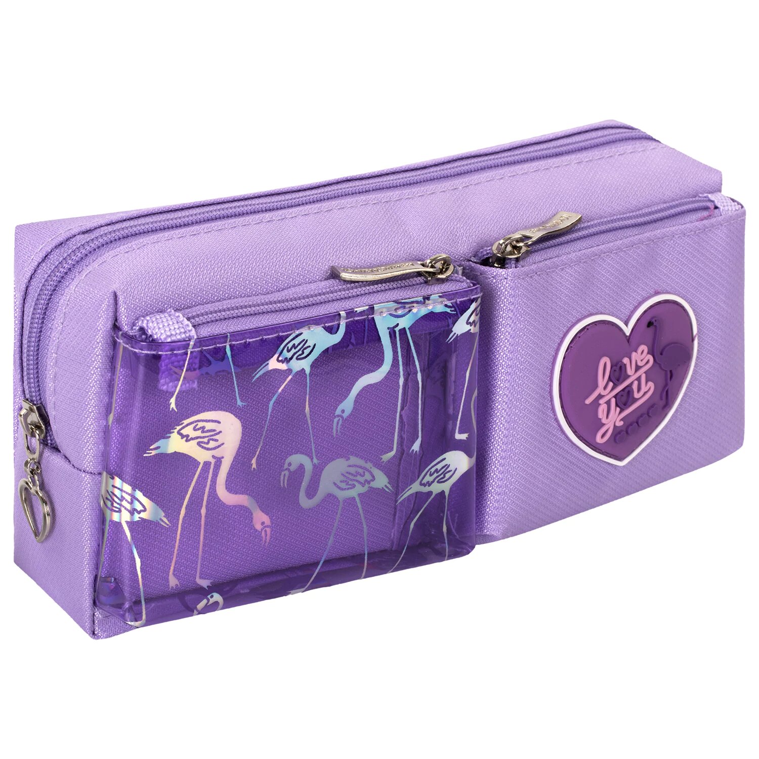 Пенал-косметичка юнландия, 1 отделение, 2 кармана, полиэстер, "Flamingo", фиолетовый, 2068 см, 270260
