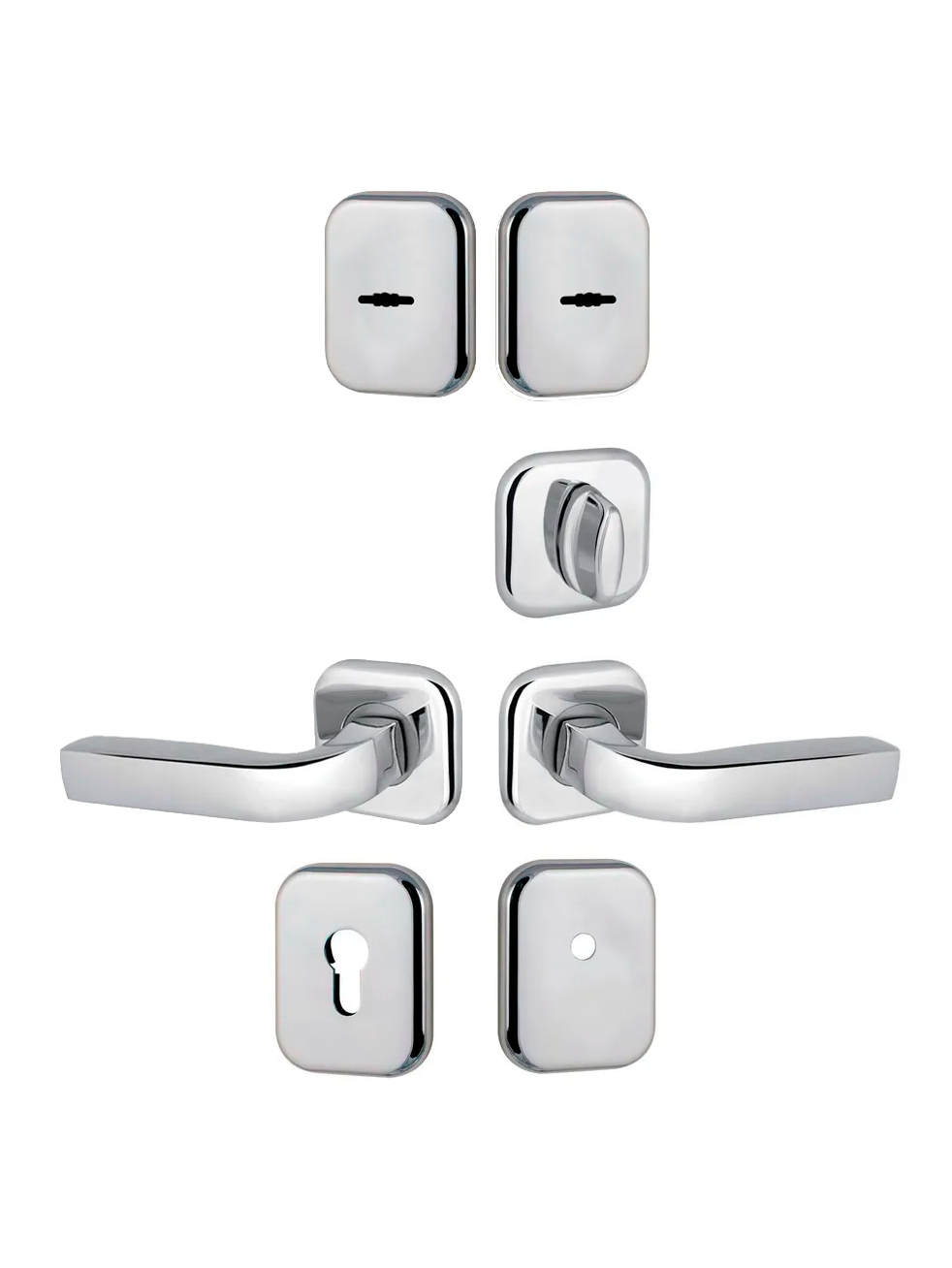 Комплект на входную дверь Fuaro: ручка TOR XL, поворотная ручка BKW8x75, накладки на сувальдный замок ESC 486-S(2 шт.), цилиндровый механизм, шток, Хром