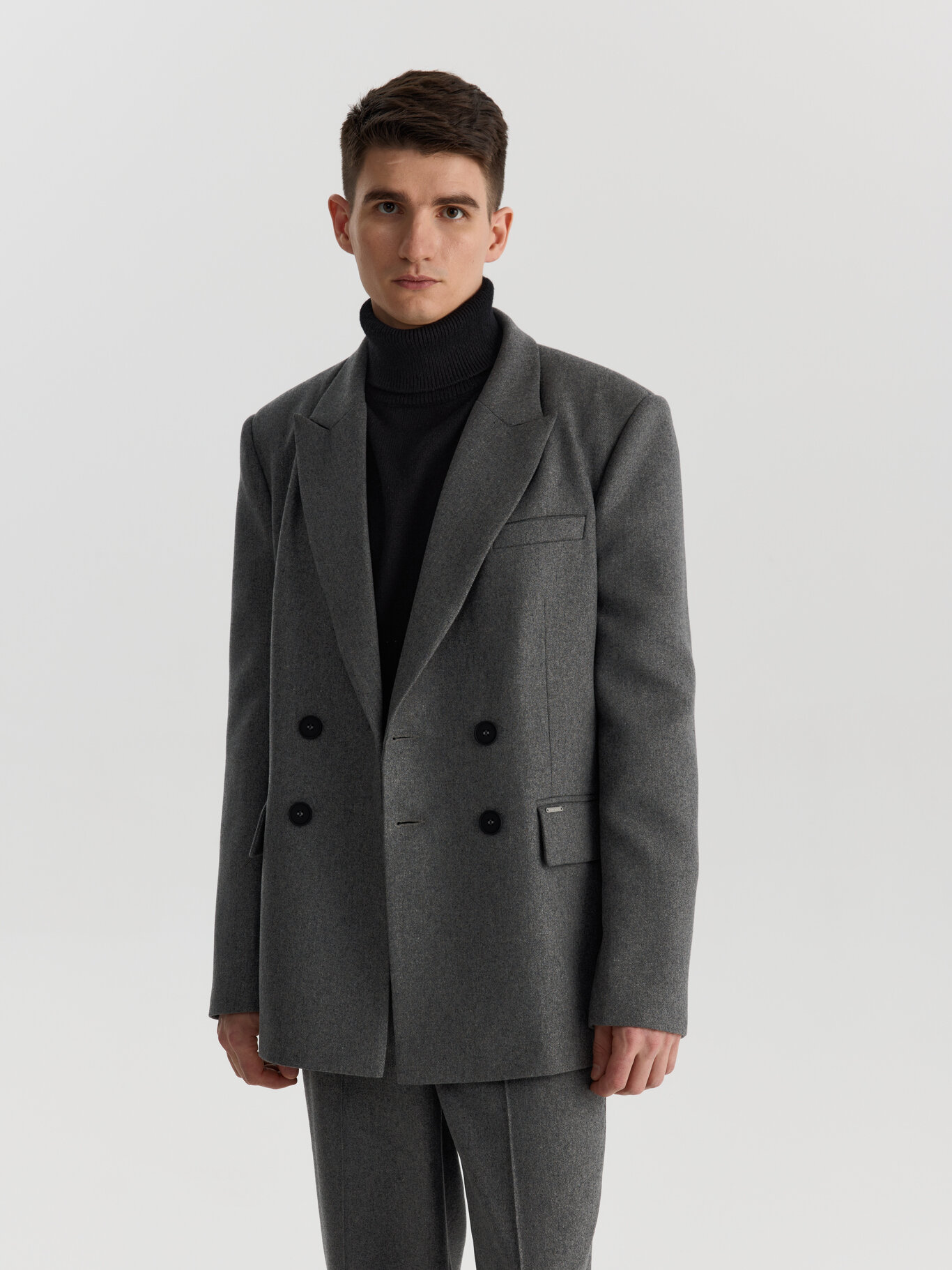 Пиджак Двубортный из шерсти прямого кроя