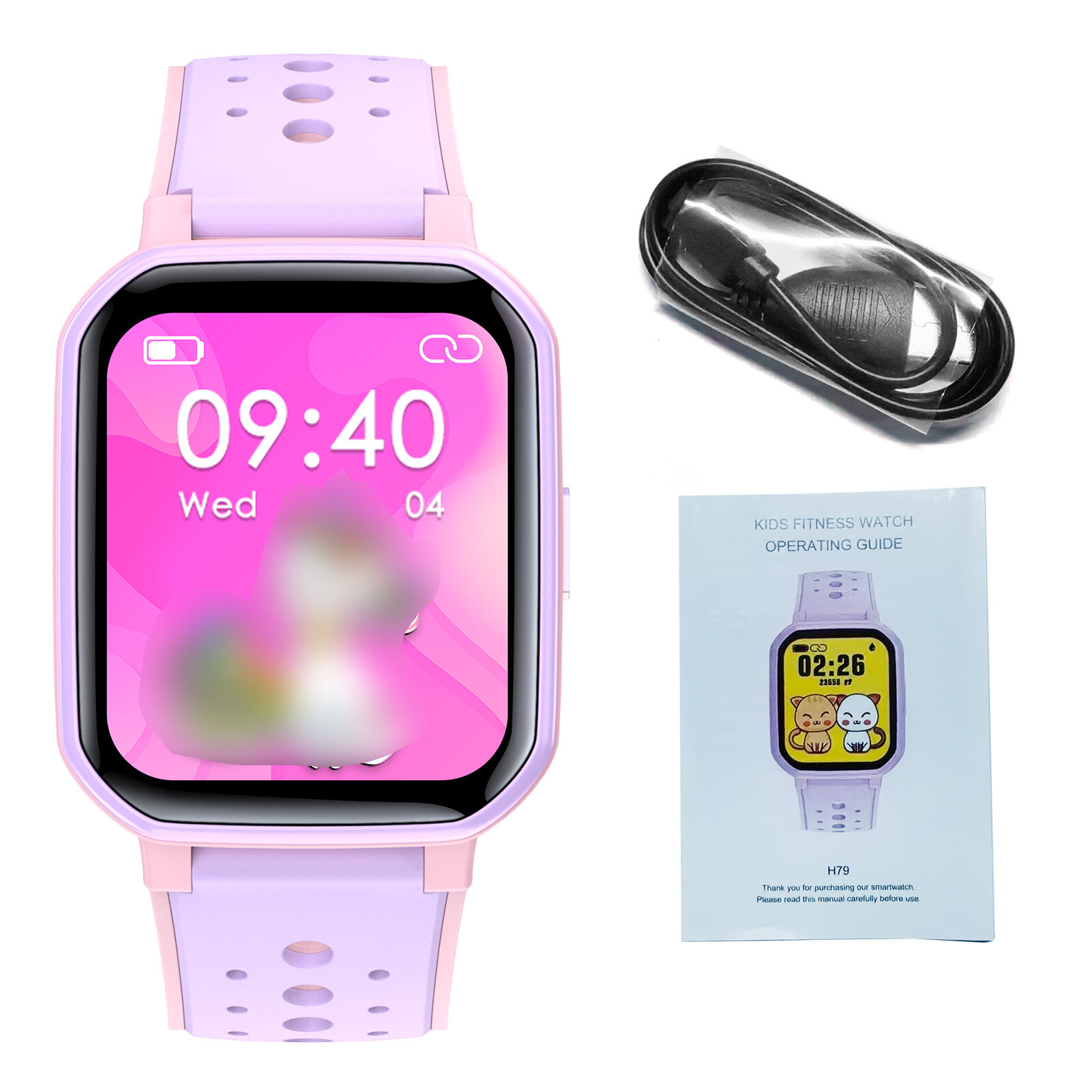 Умные детские часы для мальчиков и девочек с 1,54-дюймовым TFT-экраном, 5 головоломками, шагомером и напоминаниями о сообщениях, фиолетовые.