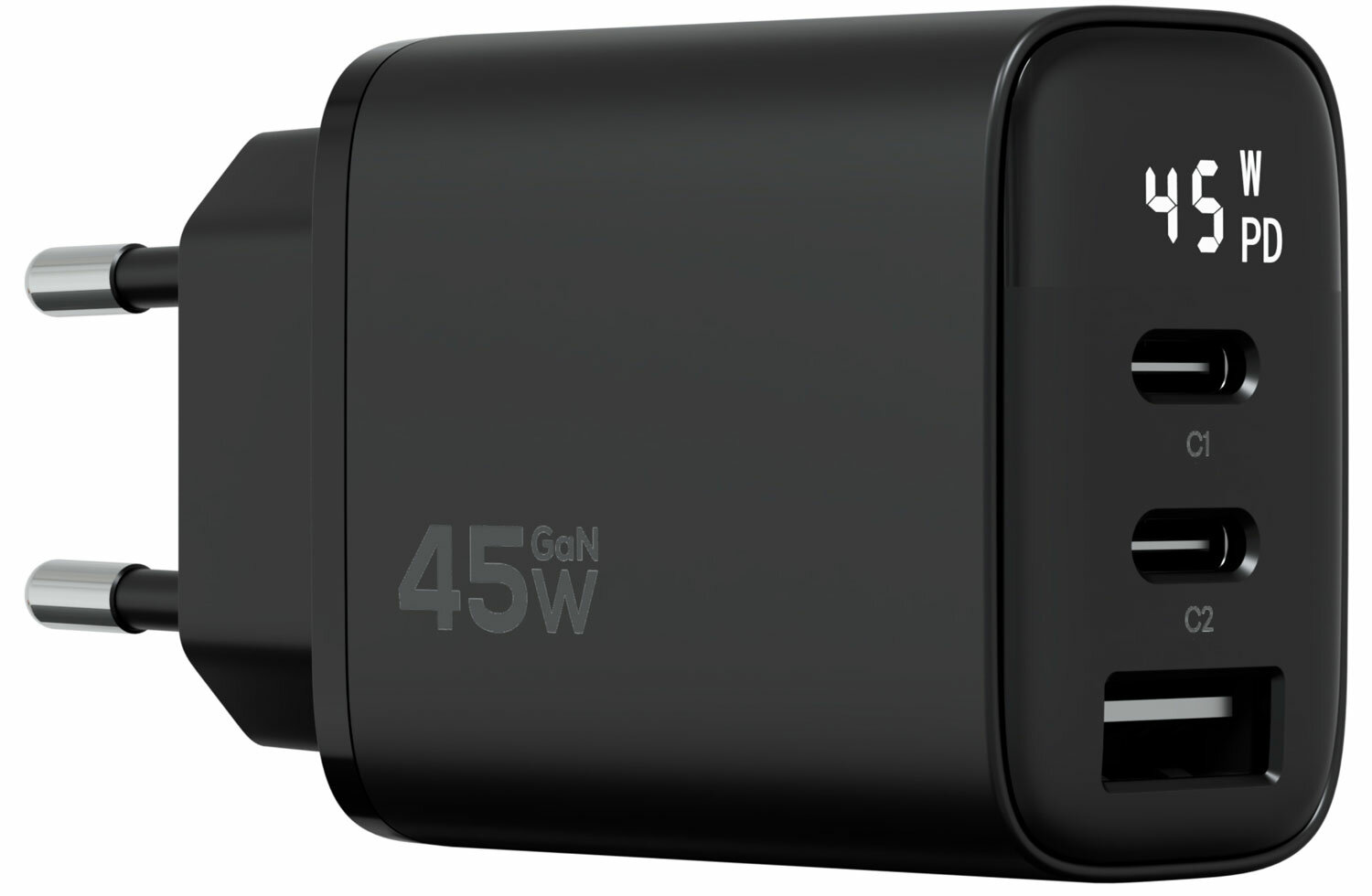 Сетевое з/у Magssory Digit 45W, GaN, с дисплеем и функцией быстрой зарядки, черный