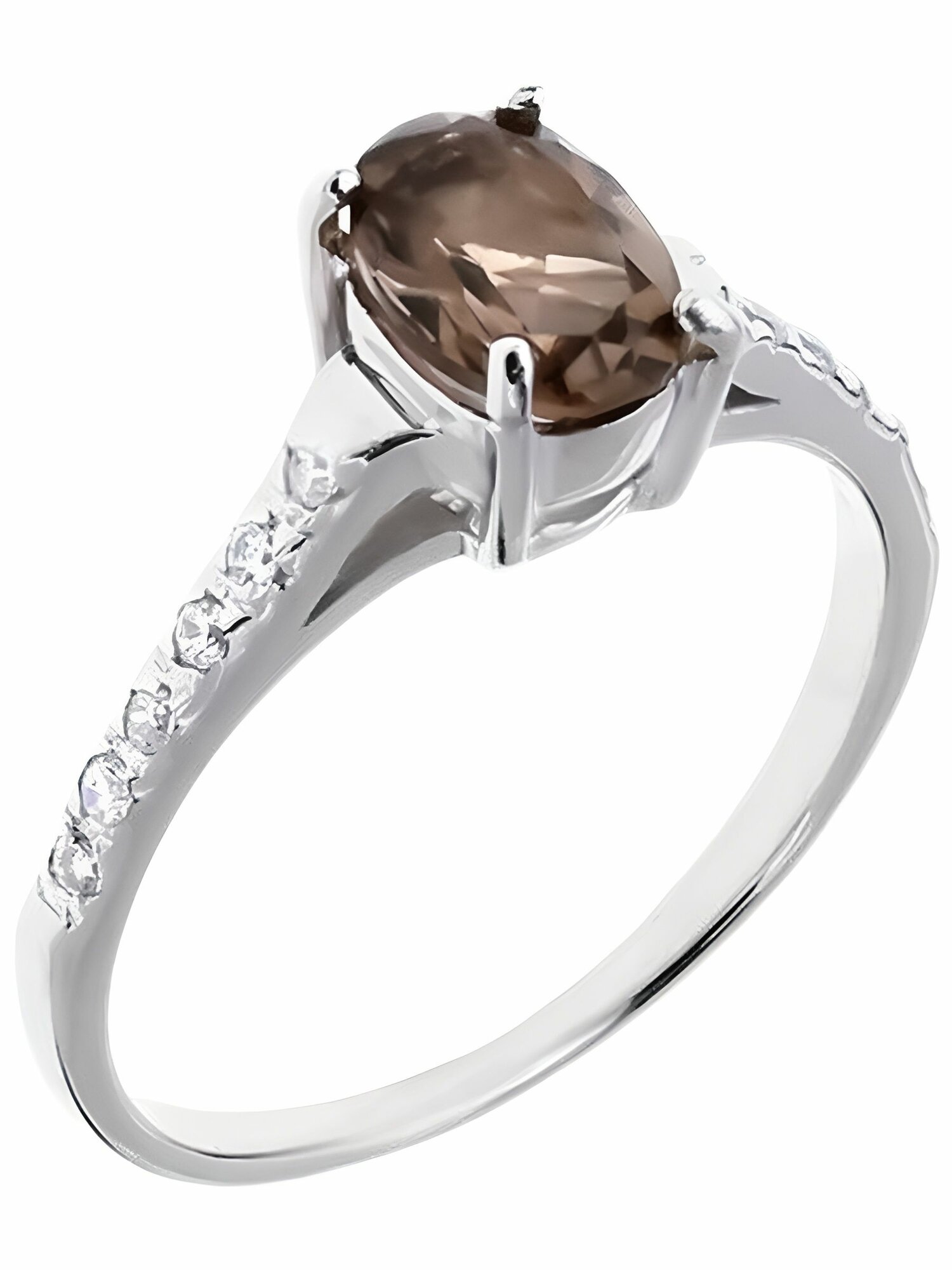 Кольцо тонкое, серебро, 925 проба, родирование, фианит, раухтопаз