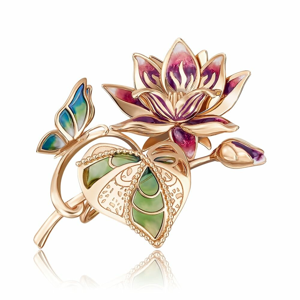 Брошь, красное золото, 585 проба, эмаль