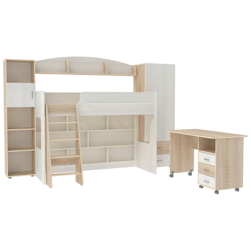 Детская стенка Л-№4 Дуб Сонома Белое Дерево