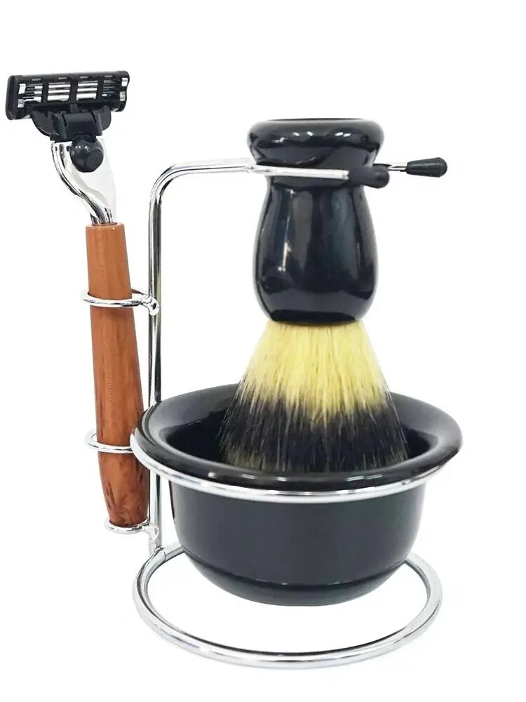 Профессиональная ручная безопасная бритва 4-в-1 + помазок для бритья + мыльница для бритья + подставка для бритья, мужской набор для бритья бороды