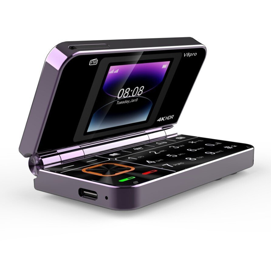 V8Pro Двойной экран Складная крышка Функция 2G Пожилой человек Иностранный телефон Большие кнопки фонарик