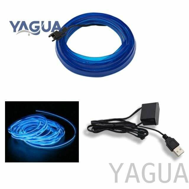 Неоновая лента для авто, 5 м с адаптером питания в USB, синий, светодиодная подсветка в салон автомобиля, гибкий неон в машину YAGUA