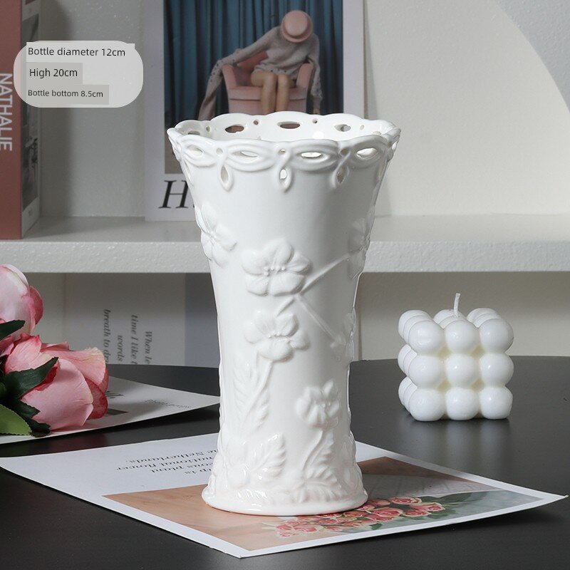 Французская ваза из белой керамики с рельефным узором, широкое горлышко для гидропонных цветов, альтернатива Lenox,