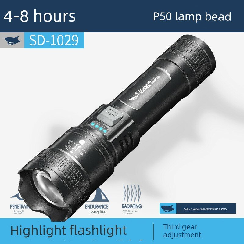 Многофункциональный портативный фонарь Smiling Shark для улицы, перезаряжаемый, с лазером дальнего действия, цифровым