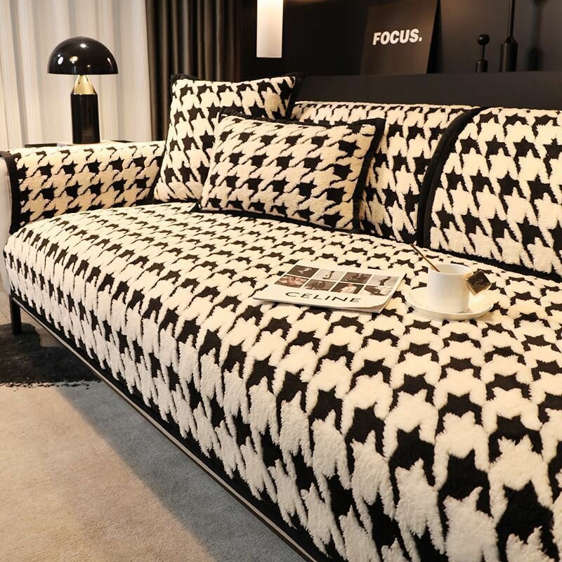 2025 Зимний плюшевый диванный подушка с узором "гусиная лапка", утолщенный, теплый, простой, современный, бесшумный, удобный, универсальный для всех сезонов