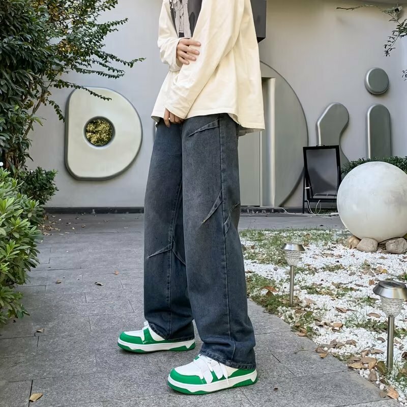 MON Джинсы Мужские Осенние Винтажные Широкие Слабоносые Прямые Деним, Размер_L