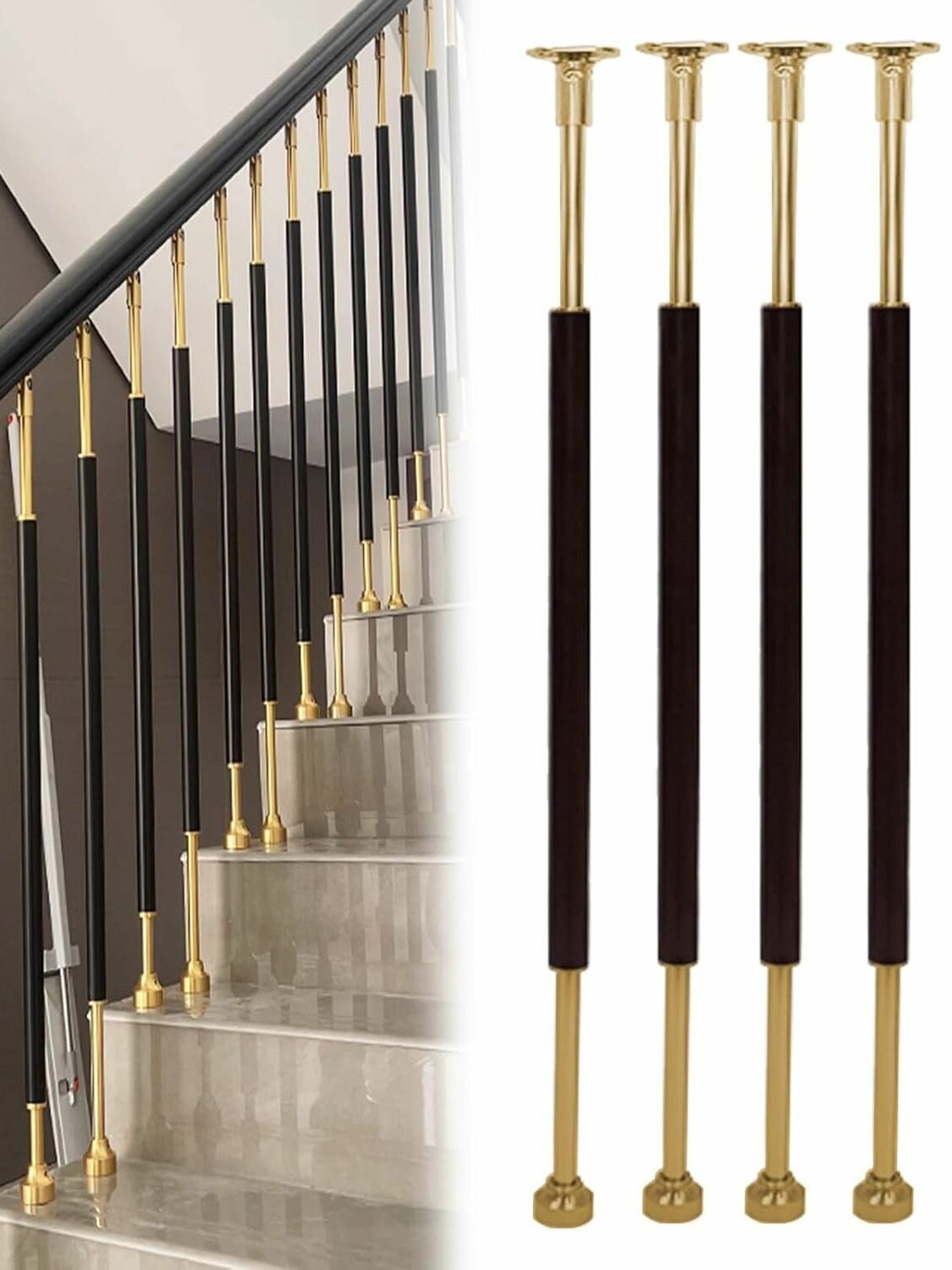 Лестничные перила из алюминиевого сплава, подходят как для внутреннего, так и для наружного использования, черные с золотом, 95 см