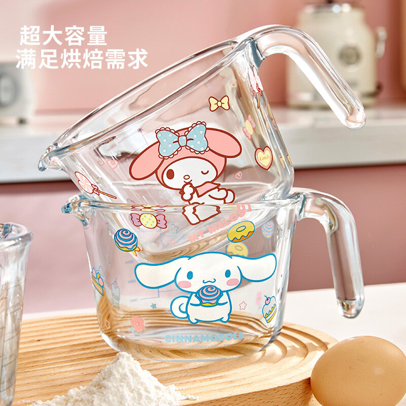 Мерный стакан Sanrio из стекла с градуировкой, термостойкий, кухонная форма для выпечки, мерный стакан для взбивания яиц, мерный стакан для молока (мл), мерный стакан для воды.