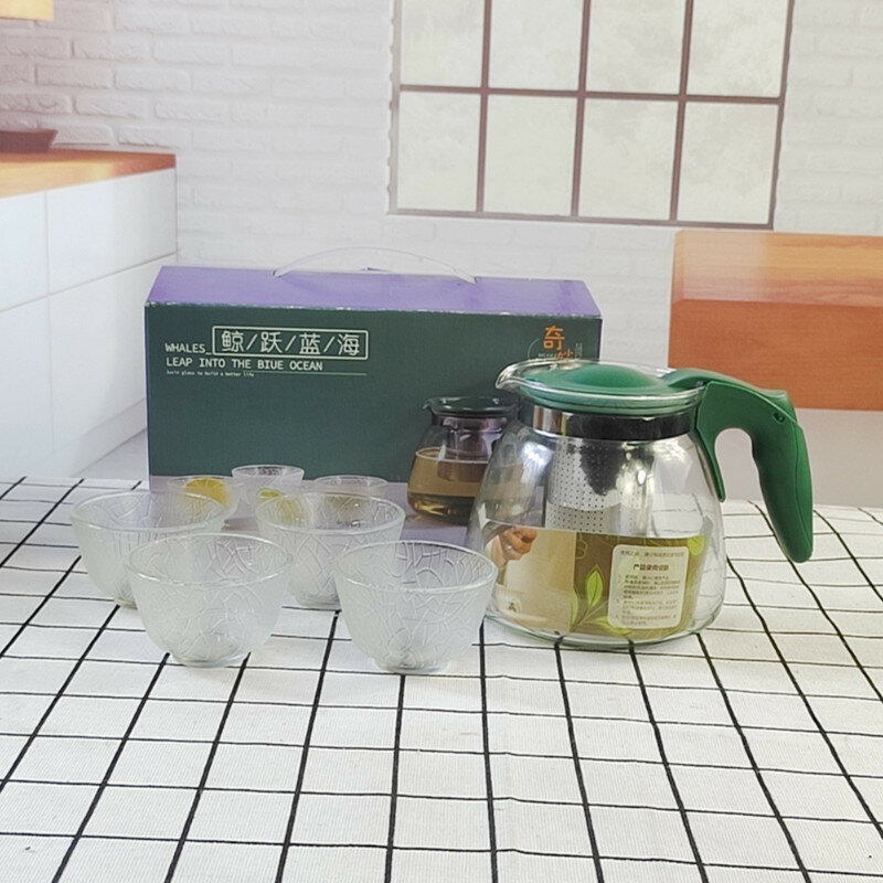 Набор чайников большой емкости для домашнего использования, утолщенный высококачественный кувшин для холодной воды, чайник, чашка для воды, оптовая продажа стеклянного чайного набора от фабрики