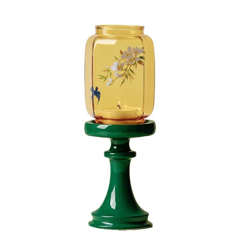 Японский стиль Весна возвращается в Запретный Город Красный Мин Цин Подсвечник Стеклянный Китайский стиль Орнамент Свеча Подсвечник Атмосфера чайной комнаты Свет Древний стиль