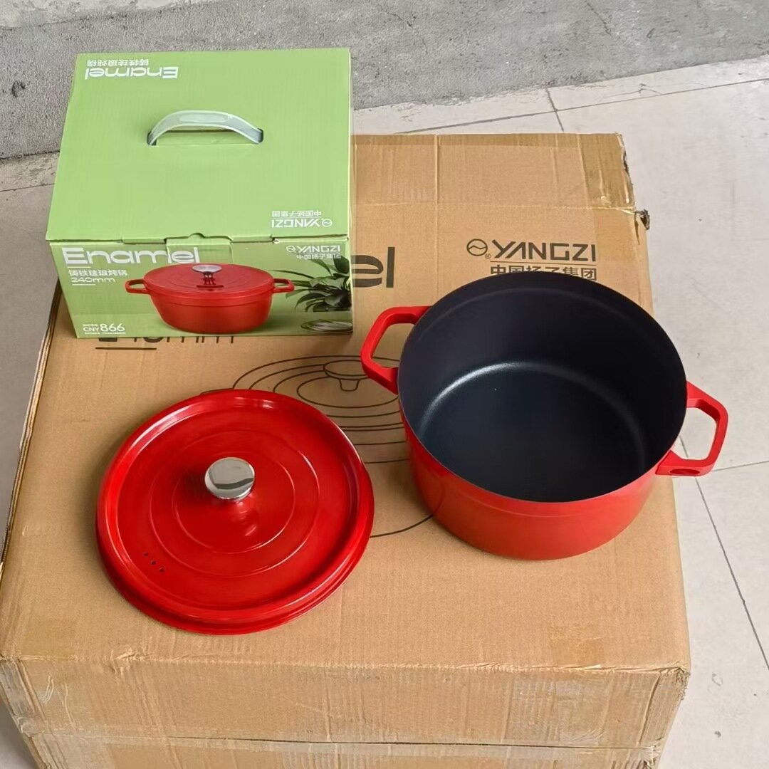 Эмалированная кастрюля для дома, большая емкость, чугунная кастрюля с плоским дном, двойное дно, антипригарная кастрюля, кастрюля для тушения, кастрюля для супа, подарок