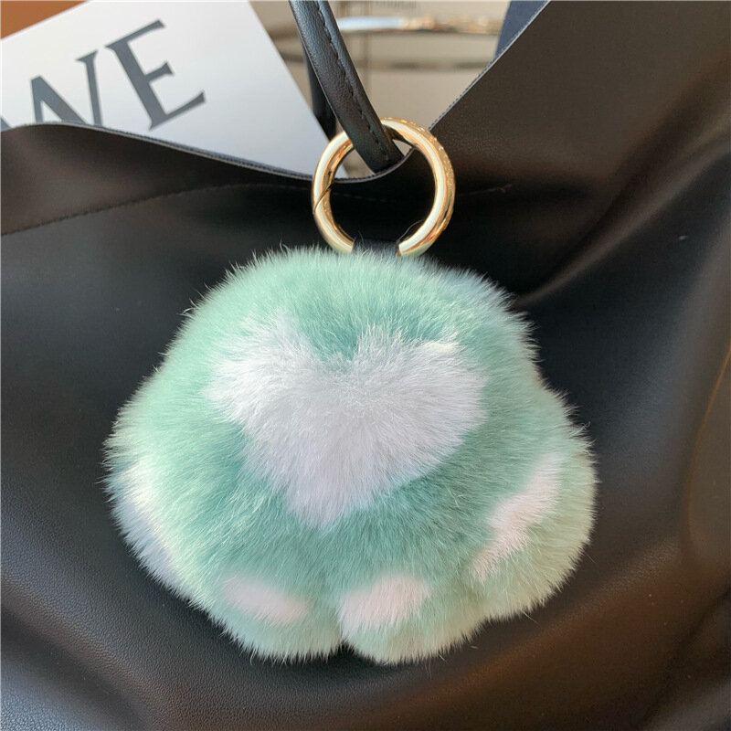 [Маленькая кошачья лапка] Ключница из натурального меха рекса, милый плюшевый шарик, украшение для сумки, подарок на день рождения