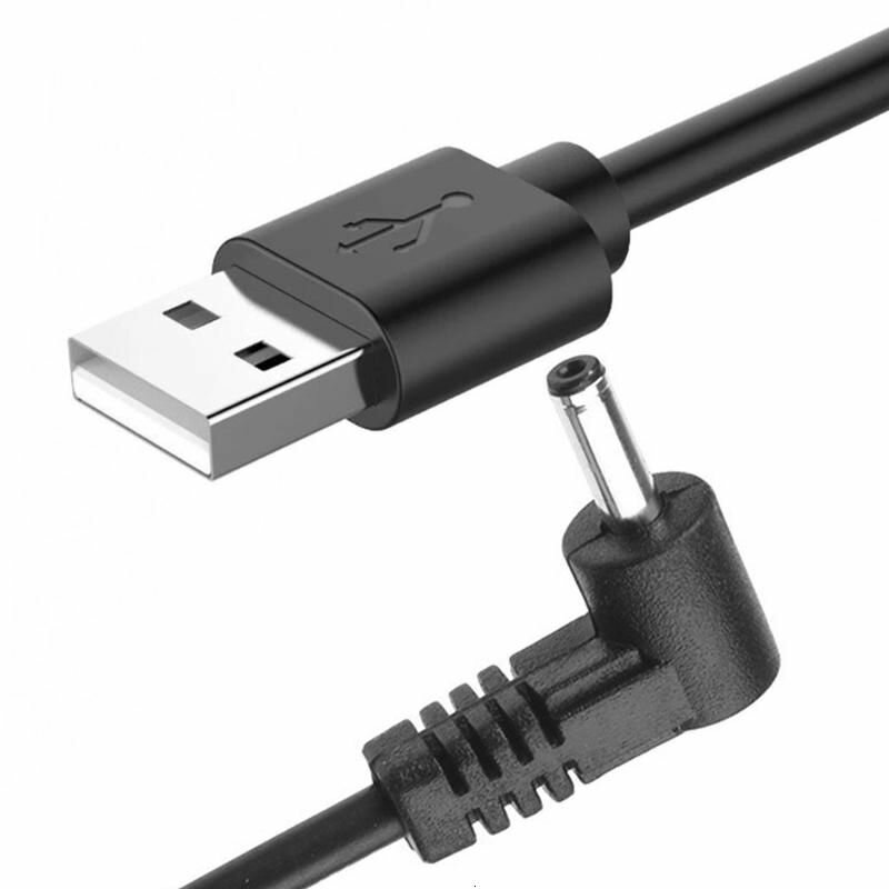USB кабель питания с угловым разъемом 3.5мм x 1.35мм 2A для LED ламп фонарика, Черный