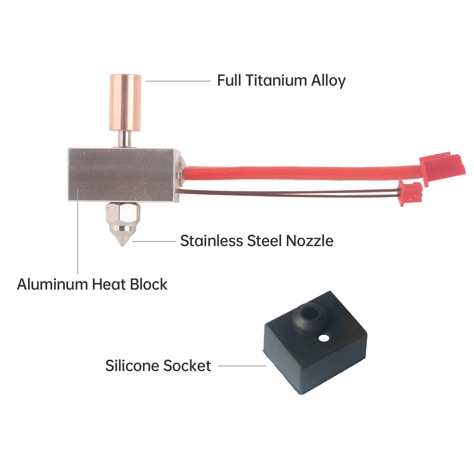 Обновленный хотенд для Ender 3 S1: алюминиевый блок, сопло 0.4MM, до 500C, для филамента 1.75MM.