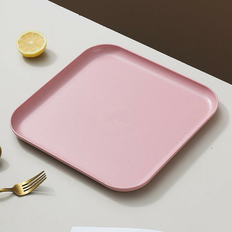 Экологичный квадратный поднос 29 см из соломы для закусок, фруктов и десертов, розовый