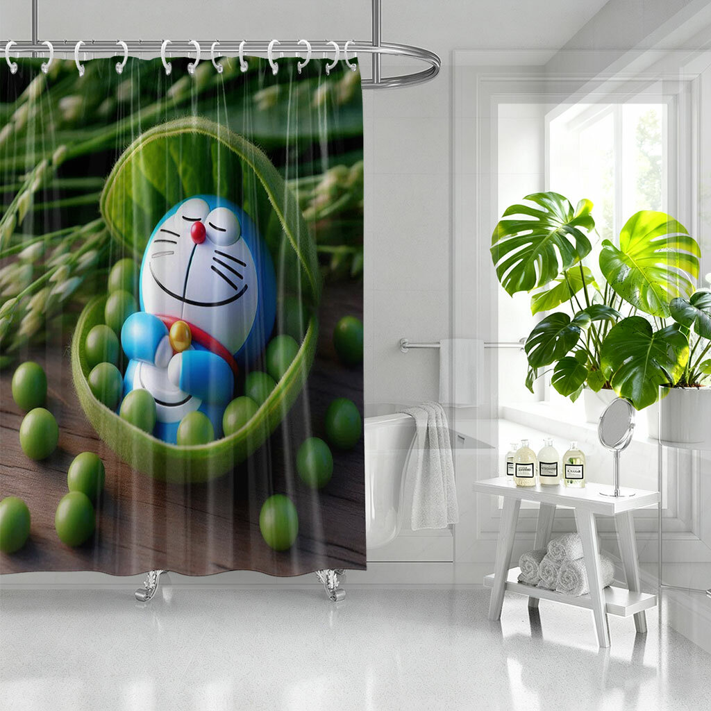 Дoraemon Анимационный принт можно использовать для настройки тканевых занавесок ванной комнаты, высота 180 см, ширина 180 см; Высота 200 см, ширина 200 см, 12 шт, крепкий крюк 32