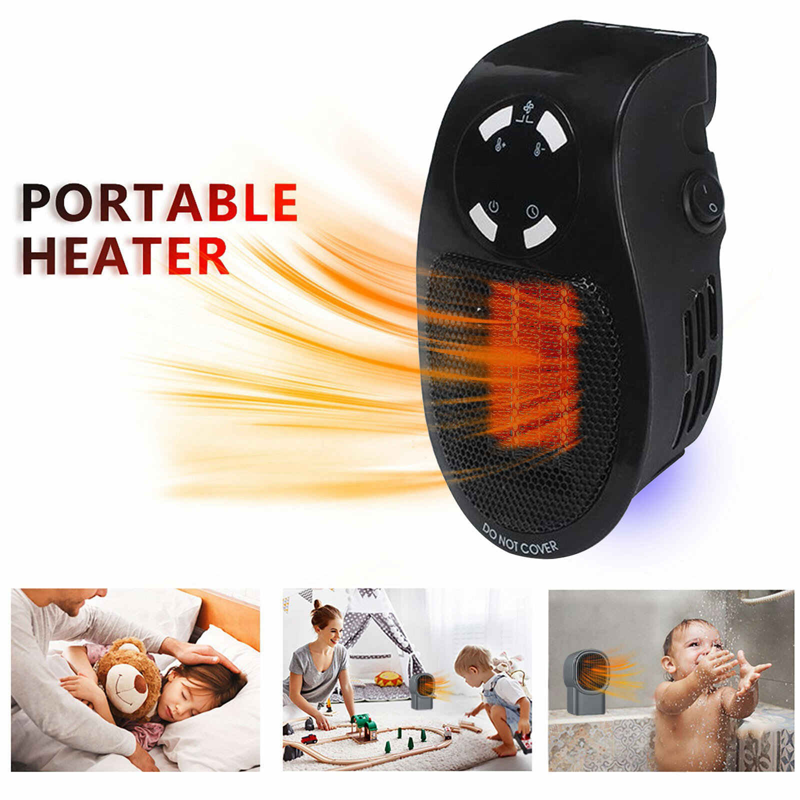 Alpha Heater, 2023 Upgrade 500W Smart Space Electric Fan Heater, Small Space Heater Plug in Wall with Remote, Adjustable Thermostat Timer, Led Display, Fast Heating, Low Noise, 120 volts, 2.9 amps, 60 Hz, 180-degree swivel plug, 3 prongs, 15-32°C, 30