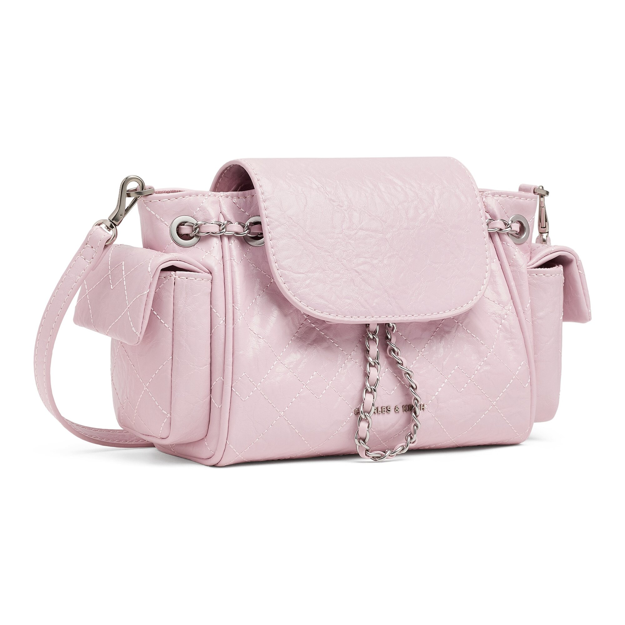 Сумка CHARLES & KEITH, фактура стеганая, розовый, — фото 1