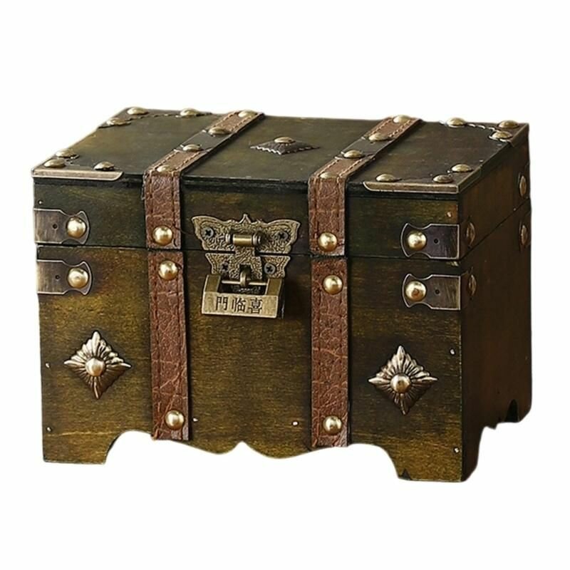 Винтажный сундук с замком и просторным внутренним пространством для коллекций, - Brown and yellow plu