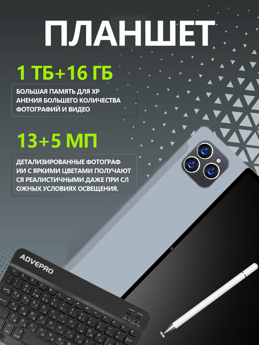 PAD16PRO планшет андроид с клавиатурой,16+1024GB, Wi-Fi+сотовая связь, Android 14, клавиатура и стилус,11.6'