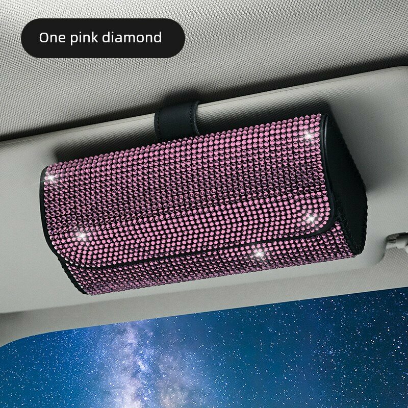 Премиум розовый алмазный автомобильный чехол для солнцезащитных очков с надежным зажимом, один комплект