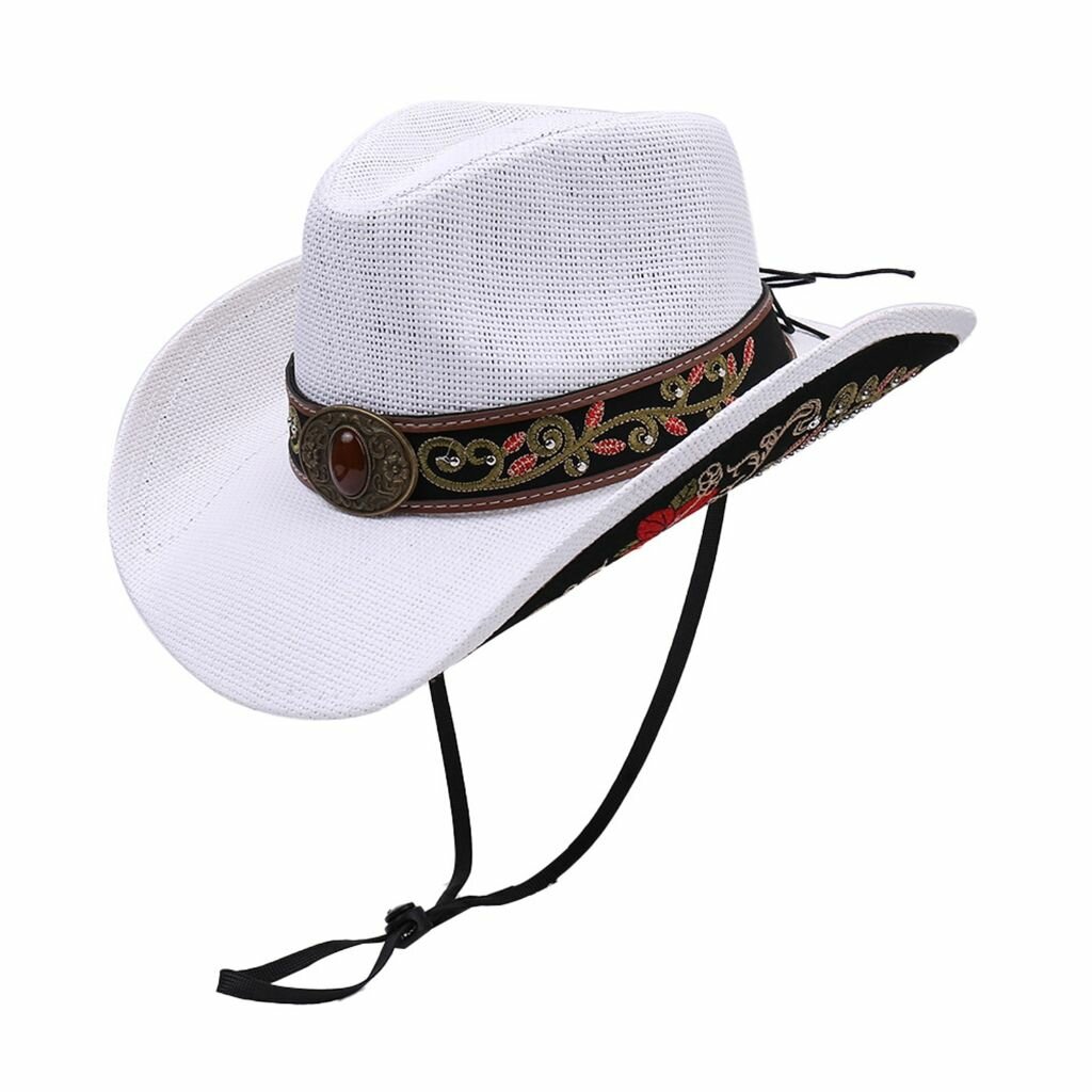 Западная ковбойская шляпа в этническом стиле ретро-белый-M