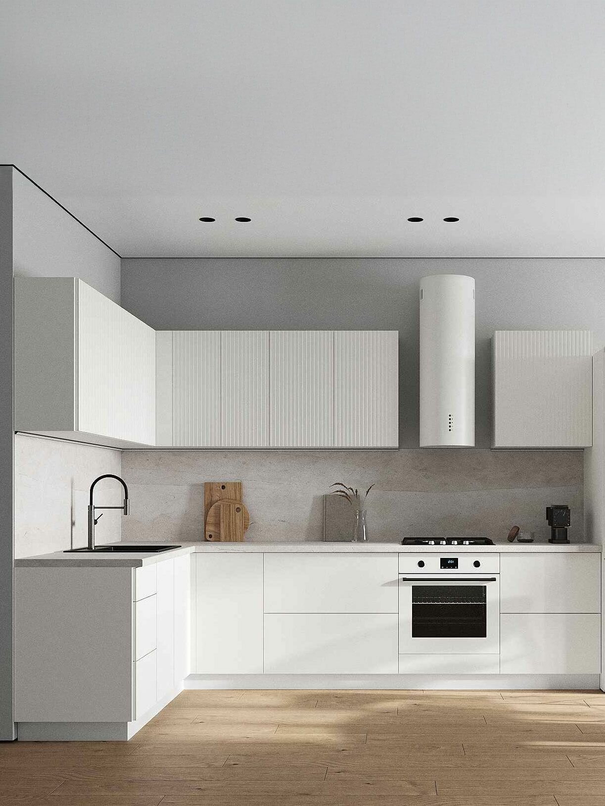 Кухонный гарнитур угловой Комби 3.0х1.8 м, мебель для дома и кухни, Белый / Бланж