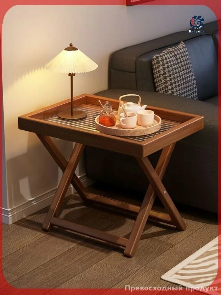 Складной деревянный столик для чая и кофе — портативный приставной столик для гостиной, балкона и кухни40x30 см,