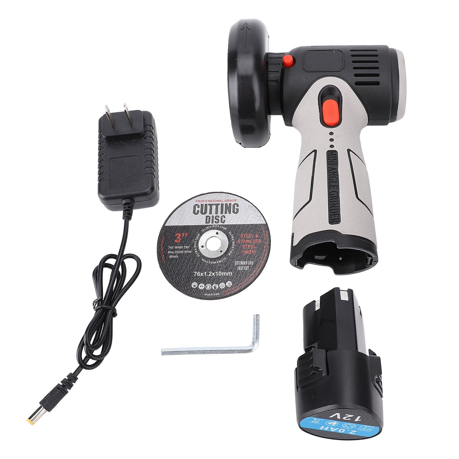 Миниатюрная угловая шлифовальная машина 12 В, литиевая батарея 1500 мАч, портативный беспроводной шлифовальный инструмент, мощность 550 Вт, 28000 об/мин, пильное полотно 75 мм.