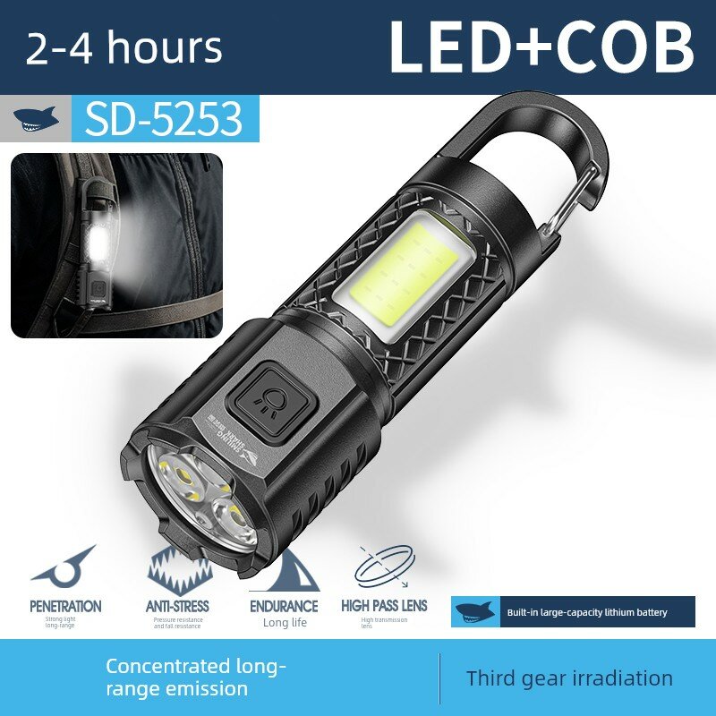 Фонарь-прожектор Smiling Shark: мощный, перезаряжаемый, уличный, с тремя лампами, дальнобойный, миниатюрный,