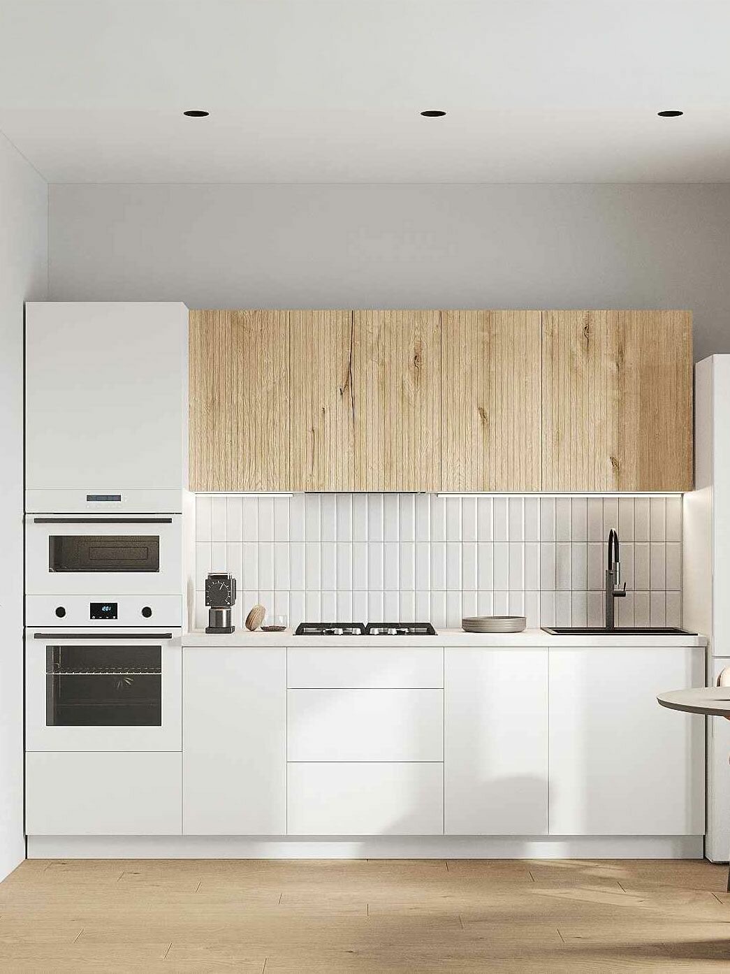 Кухонный гарнитур Комби 2.6 м, мебель для дома и кухни, Белый / Дуб Торонто / Бланж