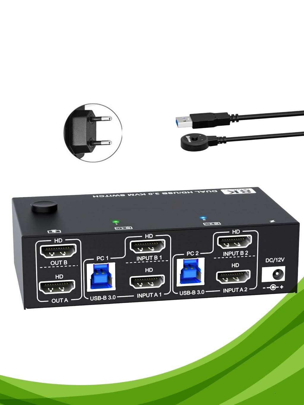 8K KVM-переключатель для 2 мониторов и 2 компьютеров, EU