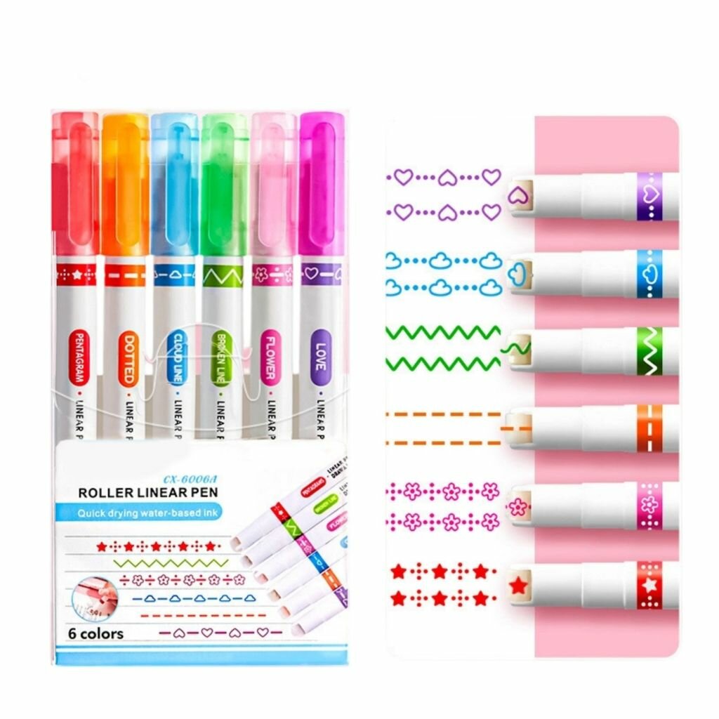 Упаковка из 6 штук, контурная ручка в форме цветка, кривая ручка, скопированный от руки газетный маркер, волнистая линейная для заметок - ранние пользователи