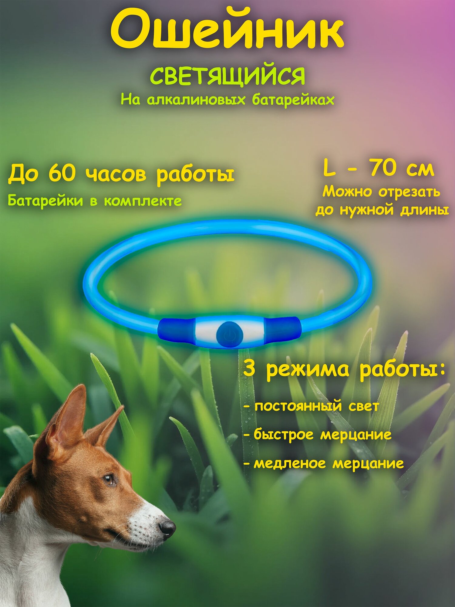 Ошейник светящийся для собак синий