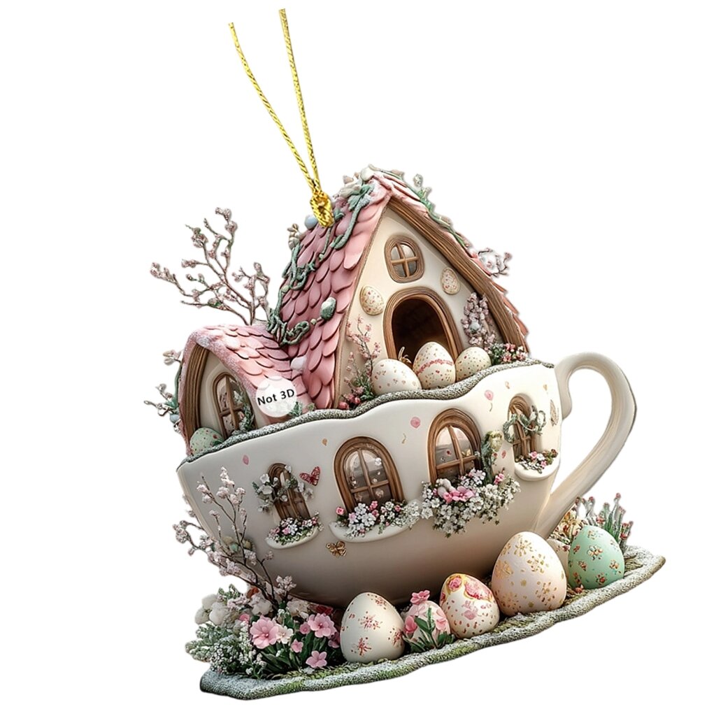 Пасхальный Кролик Кофейная Чашка Дом Акриловый Брелок Подвеска Для Весенних Праздничных Украшений Автомобильный Рюкзак Подвесной Орнамент