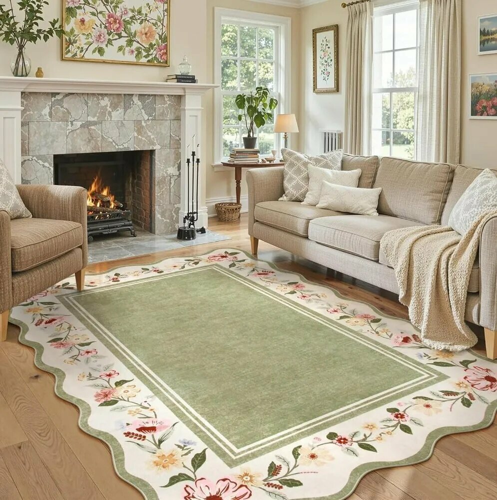 Ковер безворсовый Винтажный цветочный зубчатый узор 150x200 см