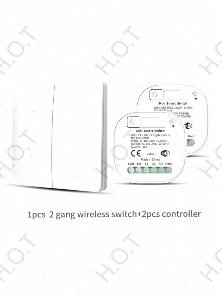 Умный беспроводной кинетический выключатель Zigbee 2R1G2 (комплект 2 RF реле + один двухклавишный выключатель) Tuya, Smart Life / Алиса