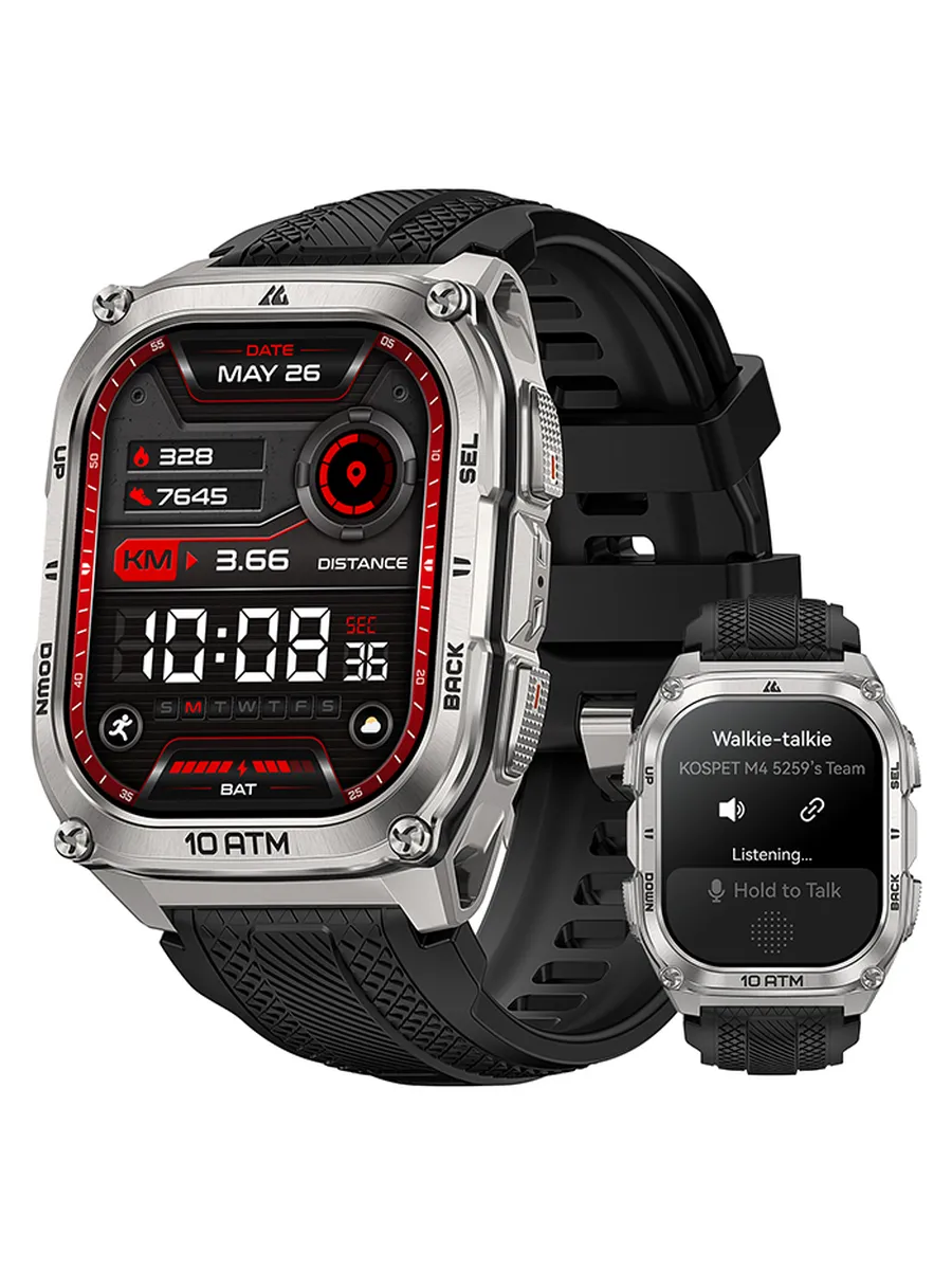 KOSPET TANK M4 Умные часы для мужчин: 500 мАч, 100м водонепроницаемость, мониторинг здоровья, GPS и звонки.