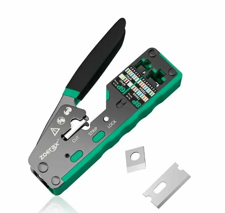 ZoeRax Инструмент обжимной для коннекторов со сквозным отверстием rj45/ Кримпер для обжима витой пары