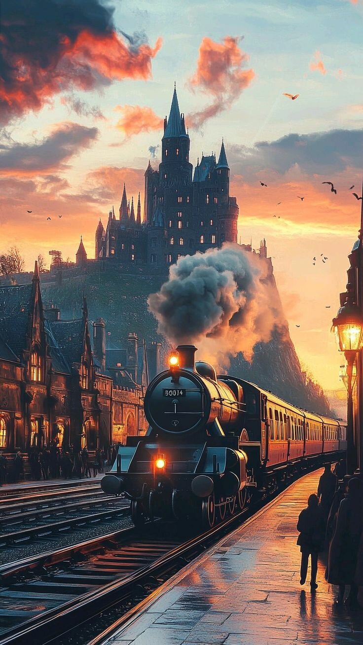 Алмазная живопись "Гарри Поттер: Хогвартс, поезд и замок", 5D, круглая, 40x50 см. Производитель: Boze Art.