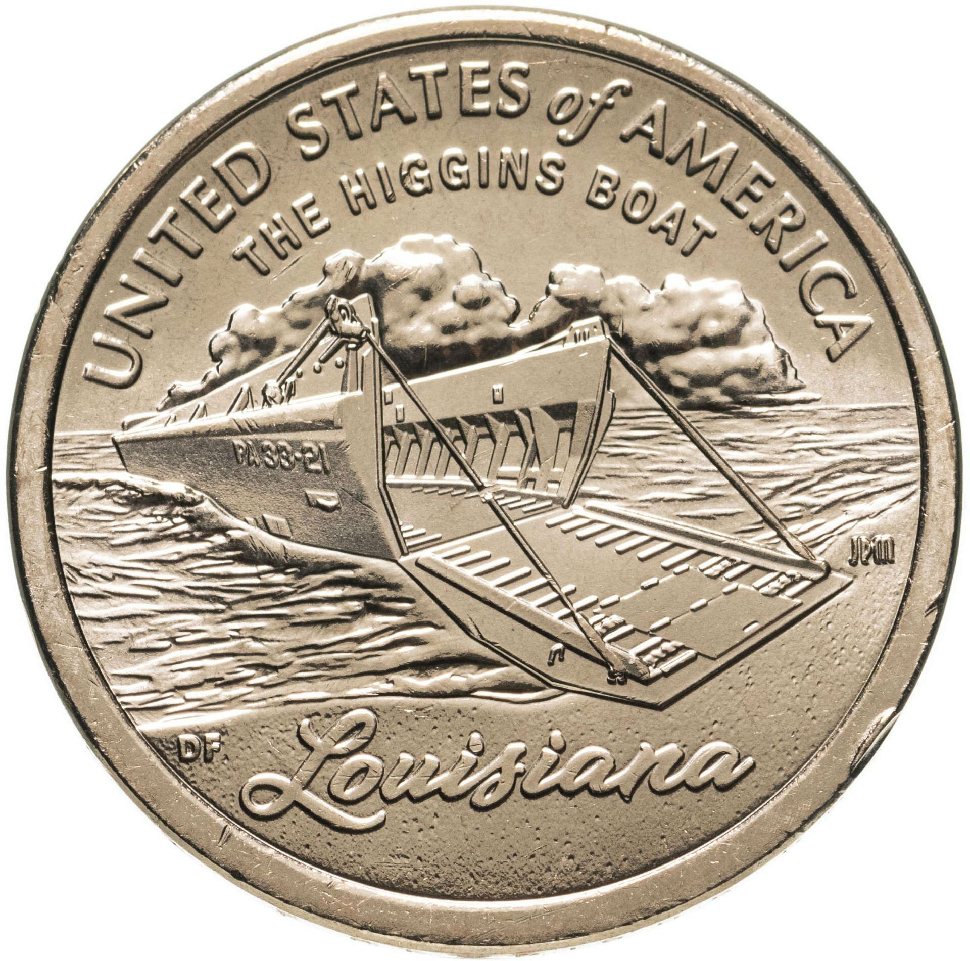 США 1 доллар dollar 2023 Р "Американские инновации - Десантный катер Луизиана", Медь с марганцево-латунным покрытием, в сохранности UNC