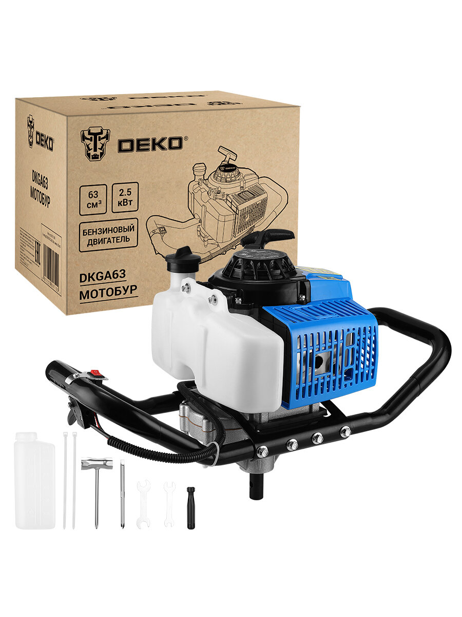 Мотобур DEKO DKGA63, бензиновый, двухтактный, максимальный диаметр бура 30 см