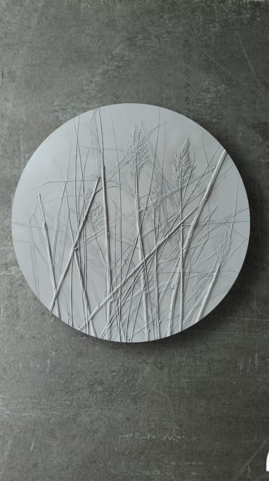 Панно. Ботанический барельеф "Тростник L", 60 см, серый. Гипсовый декор ручной работы