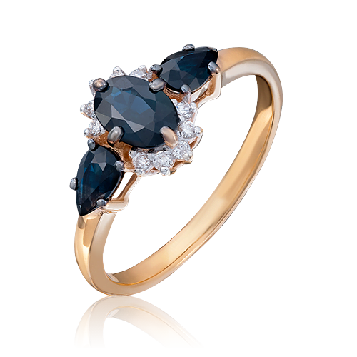 Кольцо, красное золото, 585 проба, бриллиант, сапфир